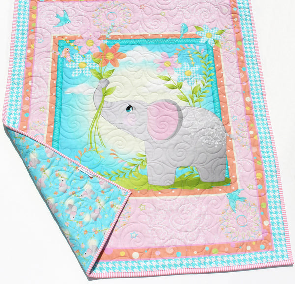 Elephant Baby Quilt Kit for Baby Girl Newborn Sewing Project Pink Aqua