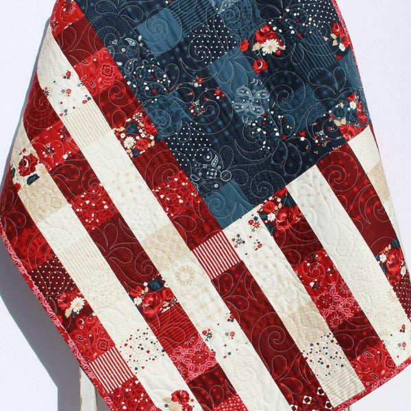 American Flag Quilt Faux Patchwork Home Decor Patriotic USA United Sta