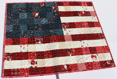 American Flag Quilt Faux Patchwork Home Decor Patriotic USA United Sta