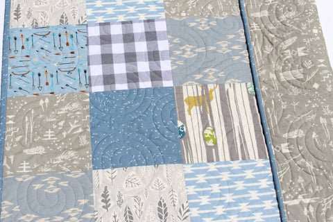 Light Blue Plaid Patchwork Quilt Kit in Baby Throw Twin Sizes Boy Nurs